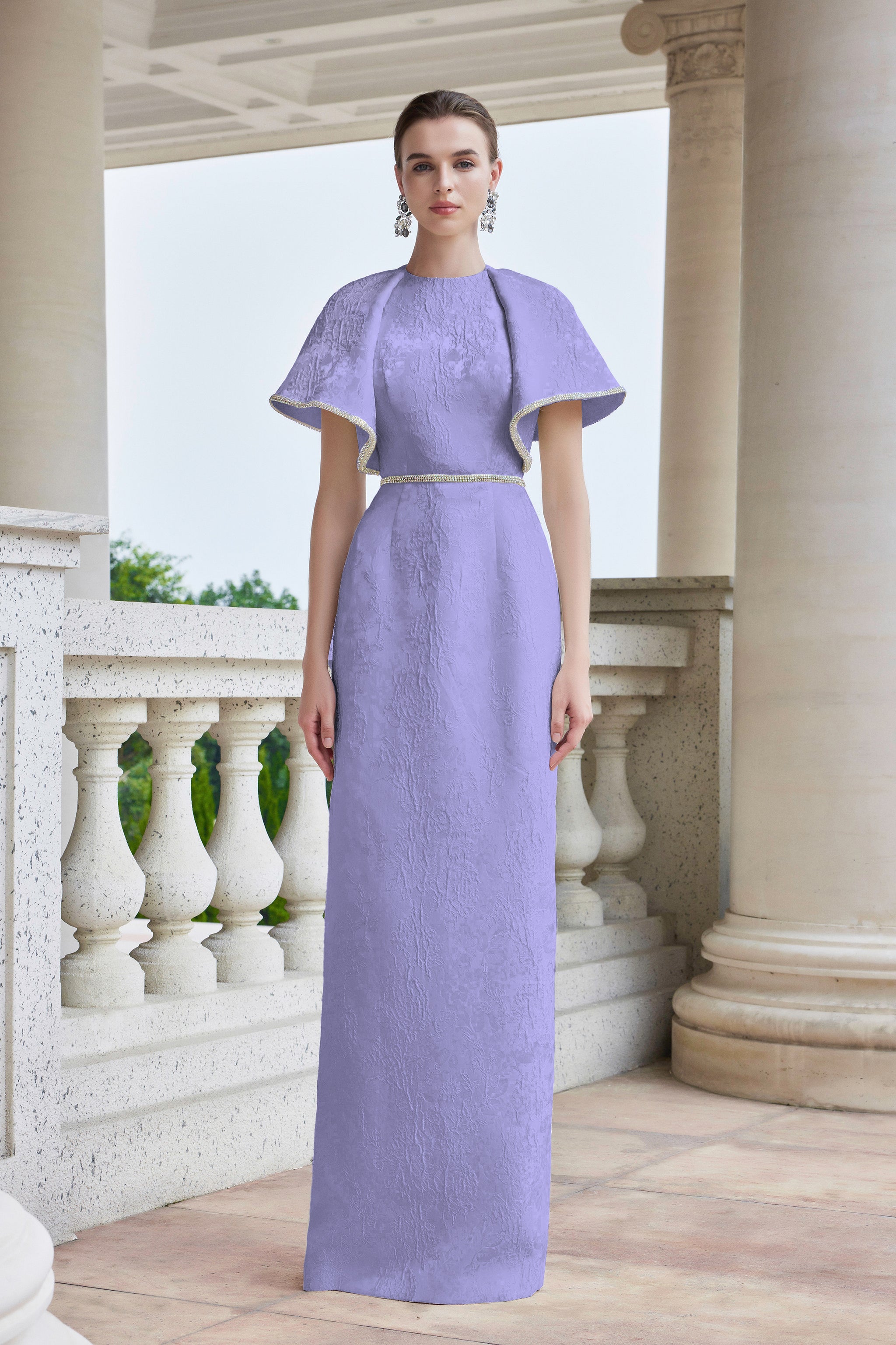 Round Neck Gown With Exaggerated Shoulders