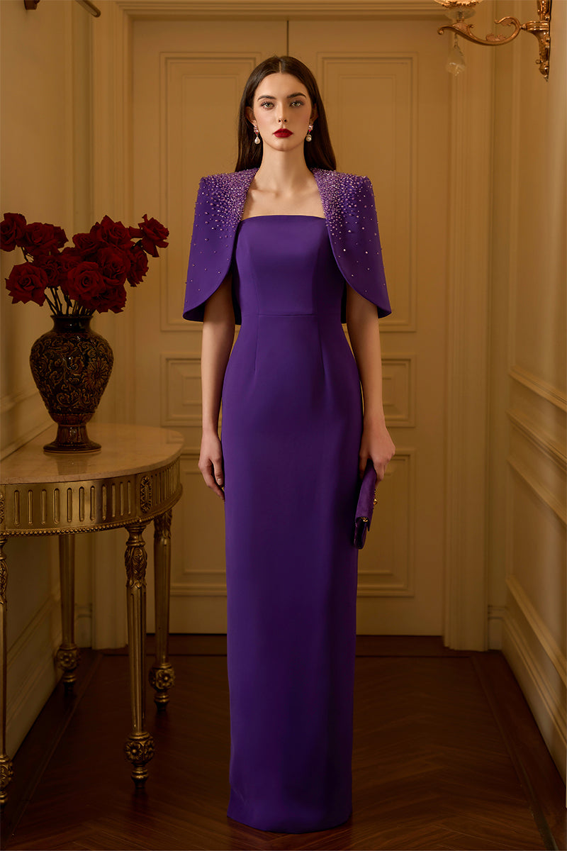 Column Dress With Elbow-length Cape Sleeves